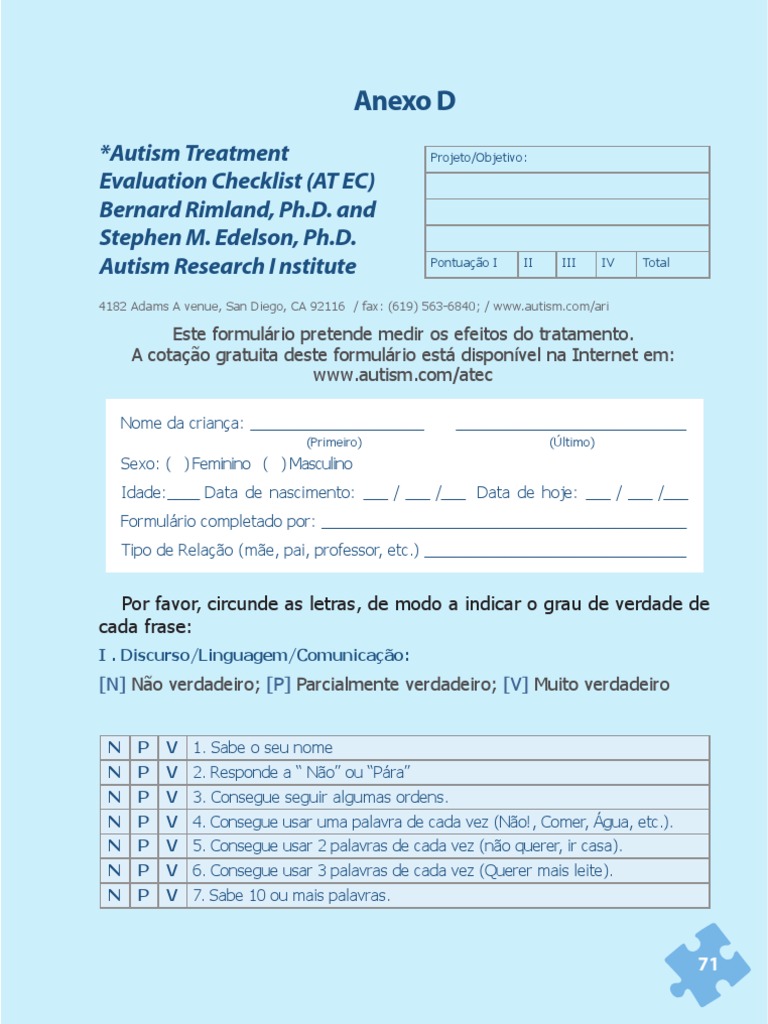 Escala ATEC Autismo | PDF