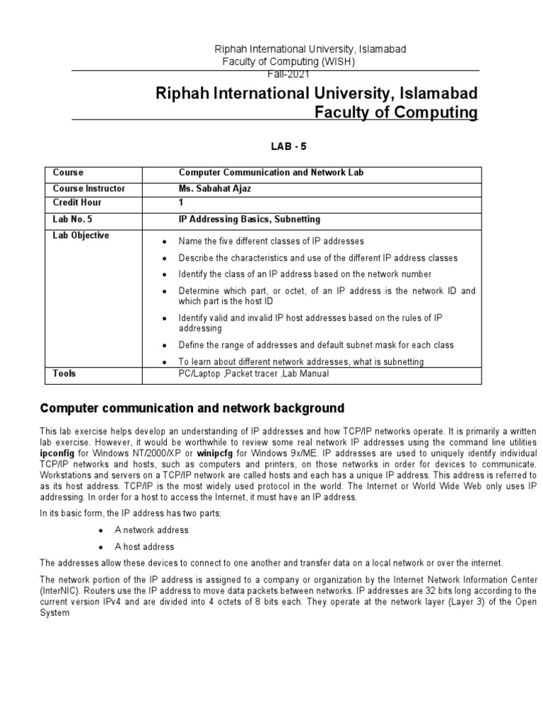 CCN Lab 5 | PDF | Ip Address | Computer Network