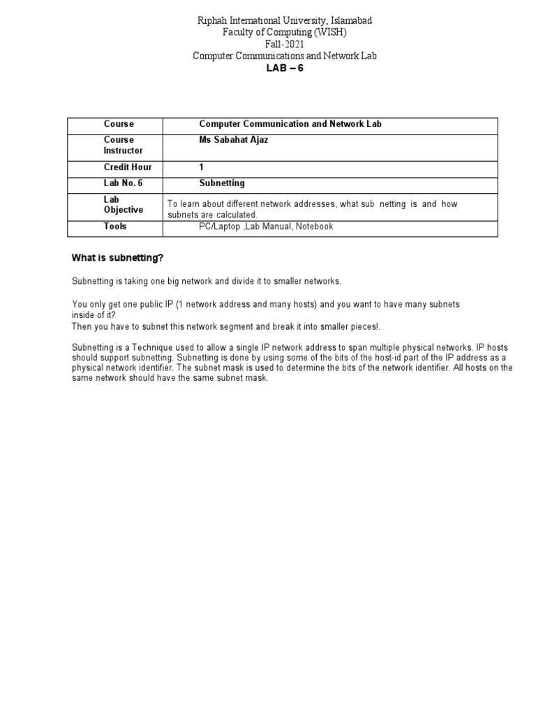 Ccn Lab 6 Pdf Ip Address Internet Architecture