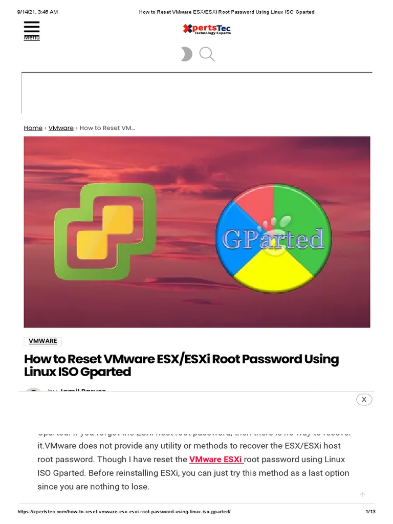 How To Reset VMware ESX - ESXi Root Password Using Linux ISO Gparted ...