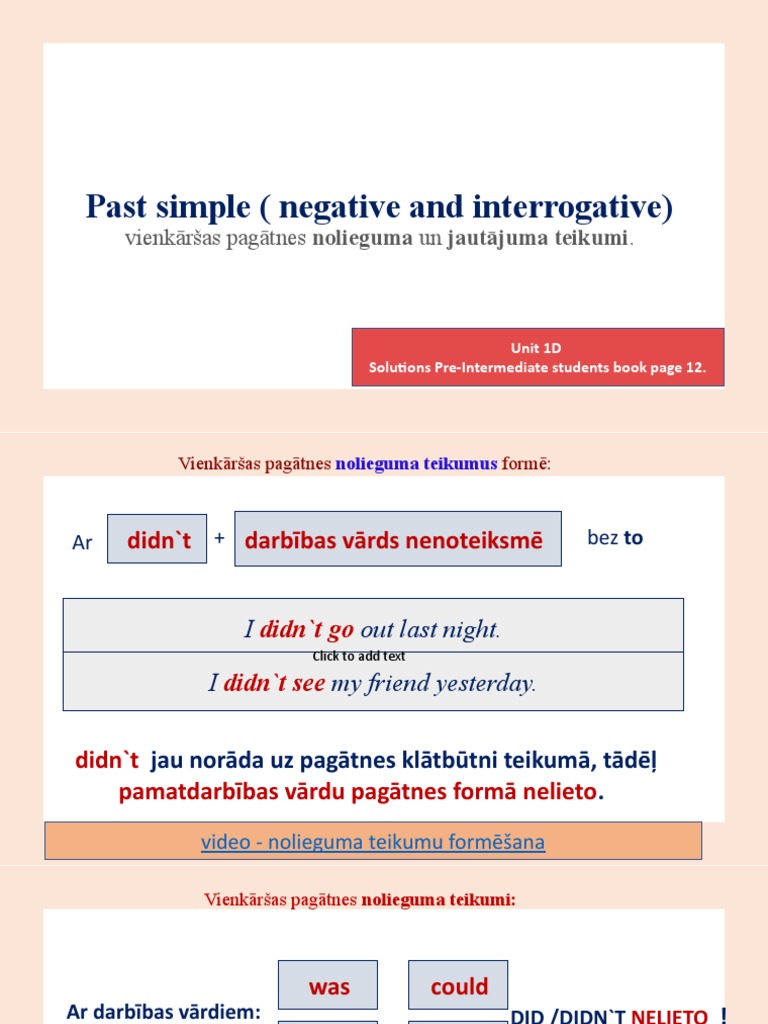 Past Simple Negative and Interrogative 7 - Klase Unit 1D | PDF
