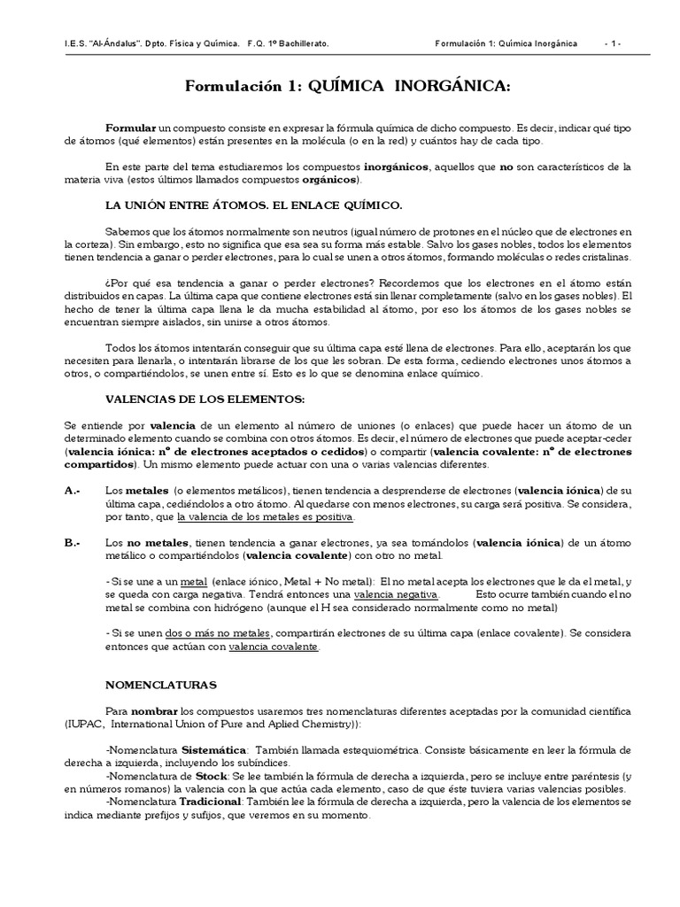 Formulacion Inorganica Teoria2 | PDF | Ácido | Valencia (Química)