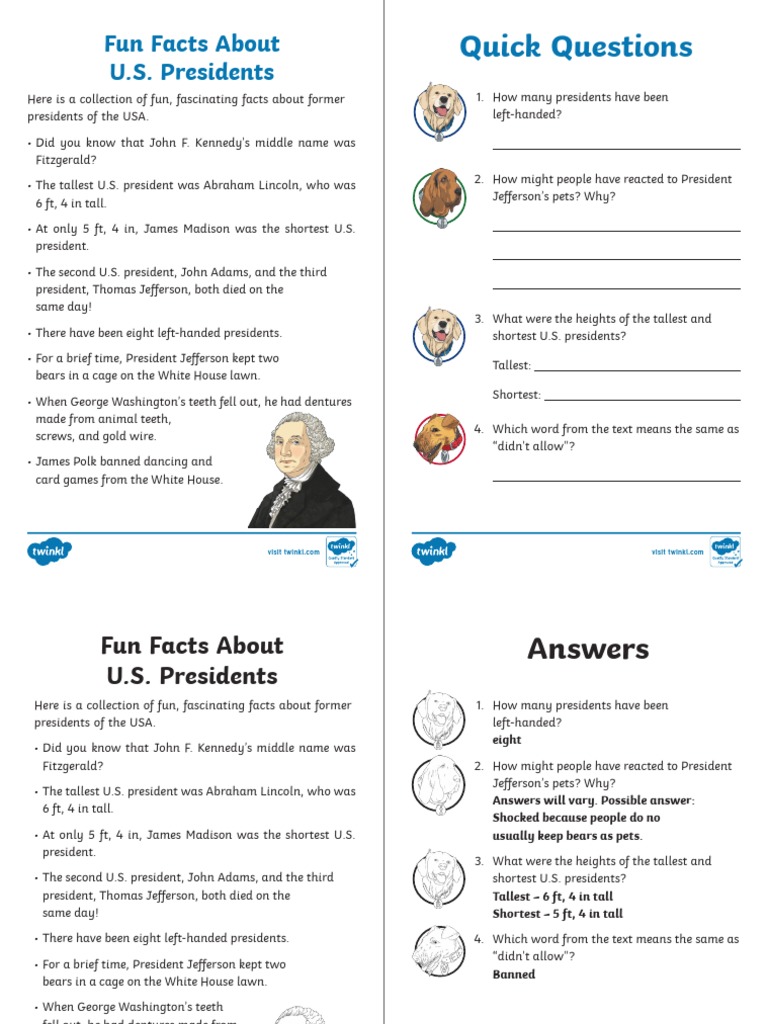 HW Fun Facts About US Presidents | PDF | White House | American Government