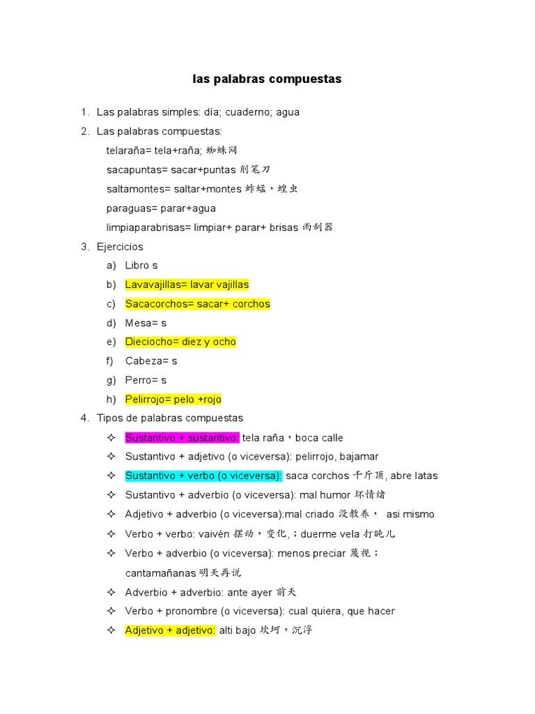 Las Palabras Compuestas | PDF | Gramática | Sintaxis