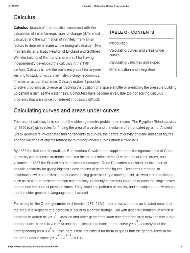 Calculus: Calculus, Branch of Mathematics Concerned With The | PDF ...