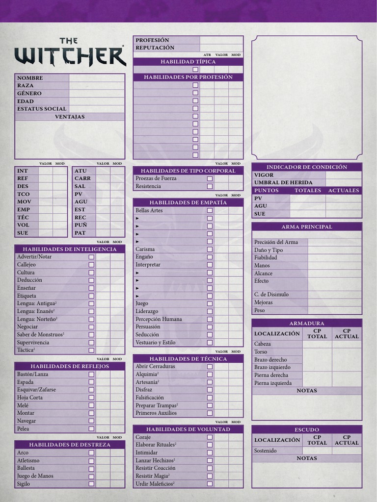 The Witcher - Ficha Editable | PDF