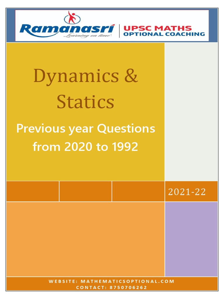 Dynamics & Statics Past Questions 1992-2020 | PDF | Force | Acceleration