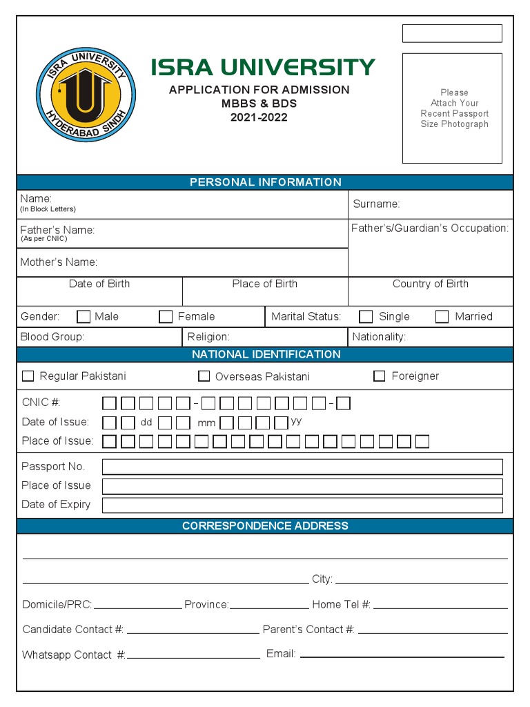 Admission Form 2021-22 MBBS & BDS | PDF | University And College ...