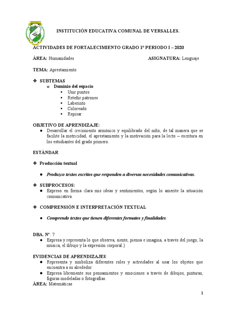 Actividades de Aprestamiento para Grado 1 | PDF | Color | Aprendizaje