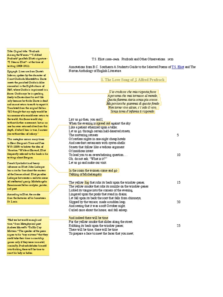 "T.S. Eliot's Prufrock Analysis" | PDF | T. S. Eliot