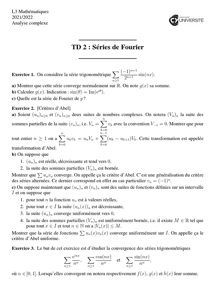 Séries de Fourier et convergence des fonctions | PDF | Série ...