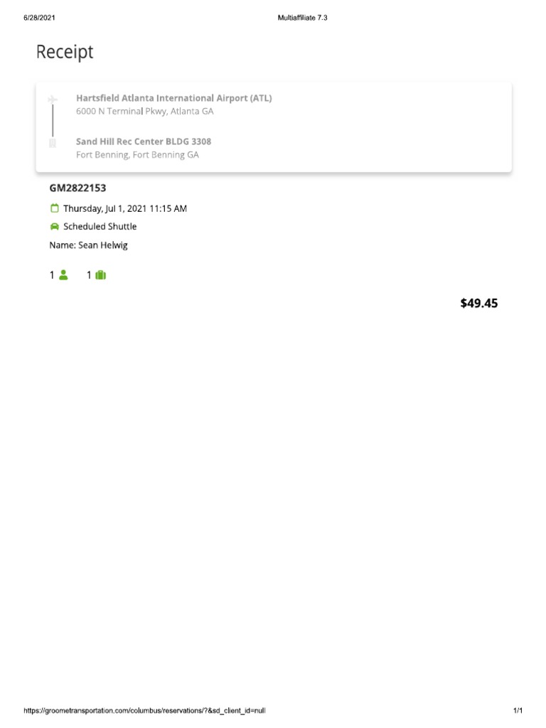 Groome Shuttle Receipt | PDF