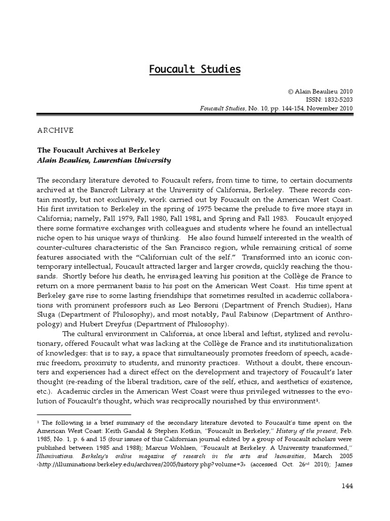 Archive: The Foucault Archives at Berkeley | PDF | Michel Foucault