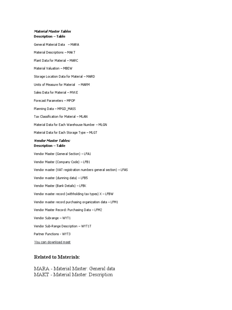 Material Master Tables | PDF | Computing | Invoice