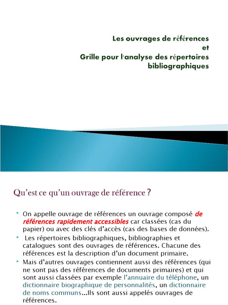 Ouvrages de Références : Définition et Types | PDF | Bibliographie ...