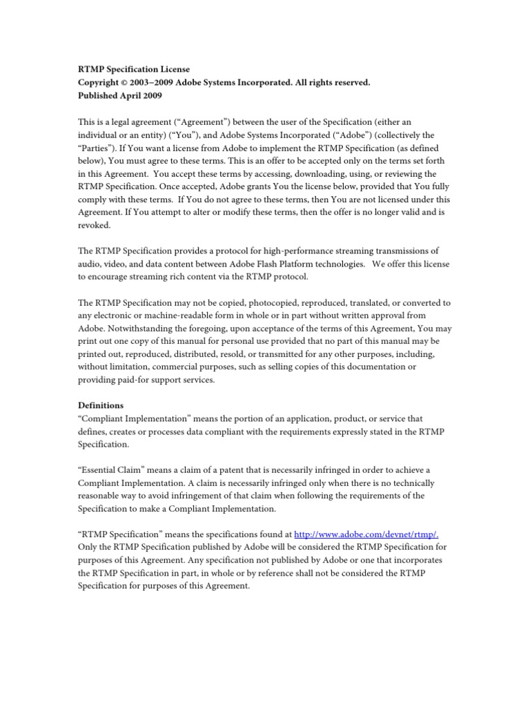 RTMP Specification | PDF | Port (Computer Networking) | Transmission ...
