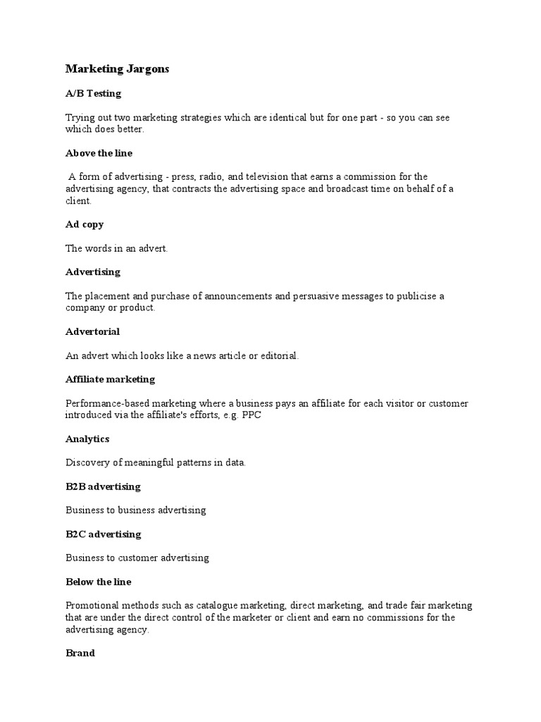 Marketing Jargons Explained | PDF | Marketing | Advertising