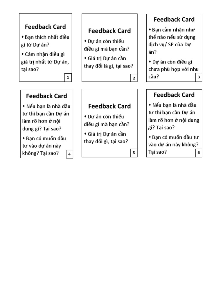 VCF Feedback Cards | PDF