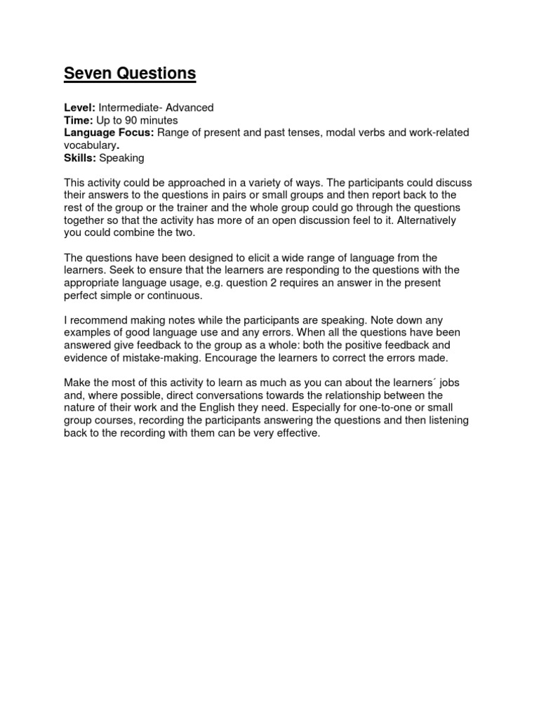 Seven Questions | PDF