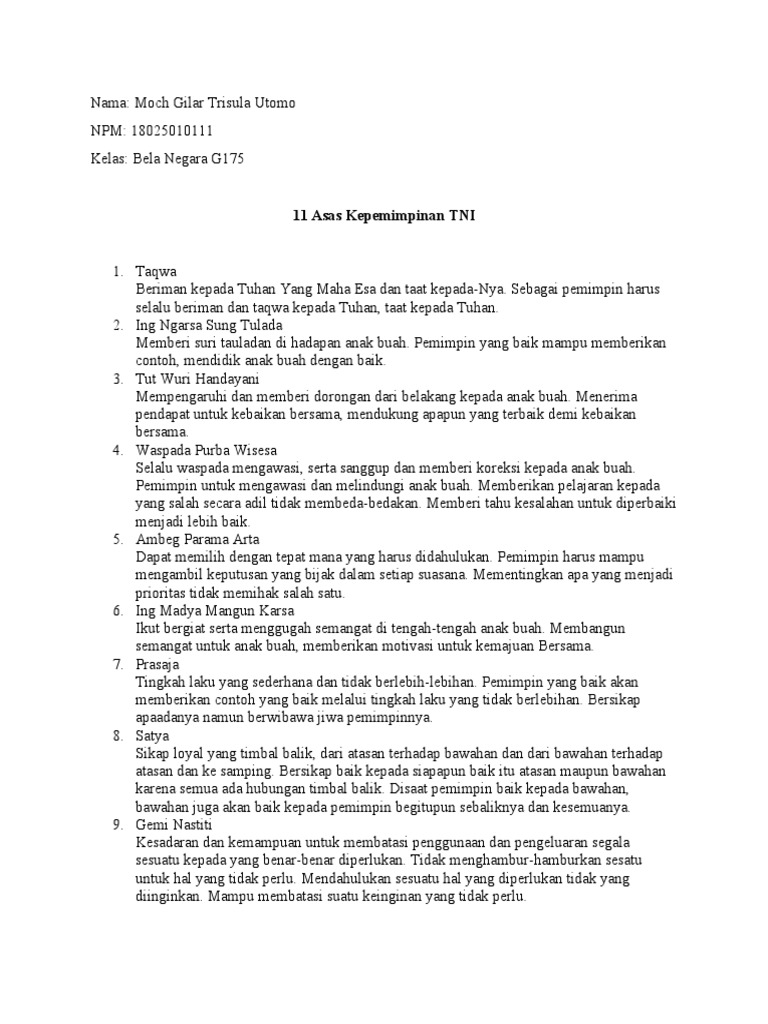 11 Asas Kepemimpinan TNI | PDF