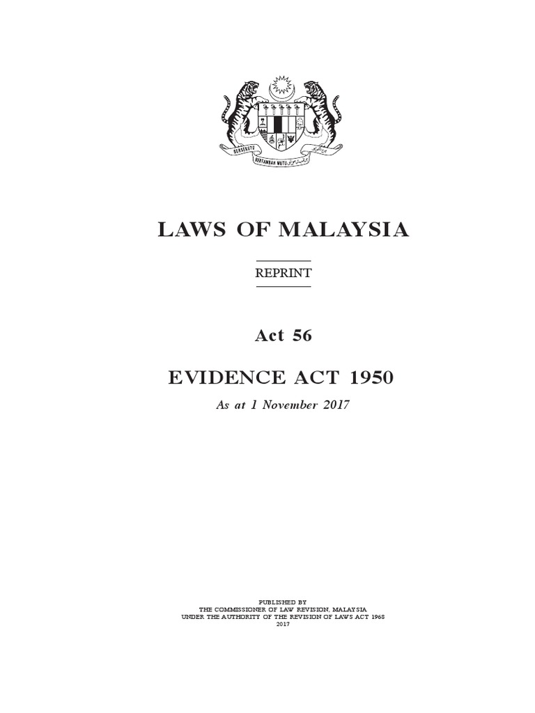 Laws of Malaysia: Evidence Act 1950 | PDF | Evidence (Law) | Confession ...