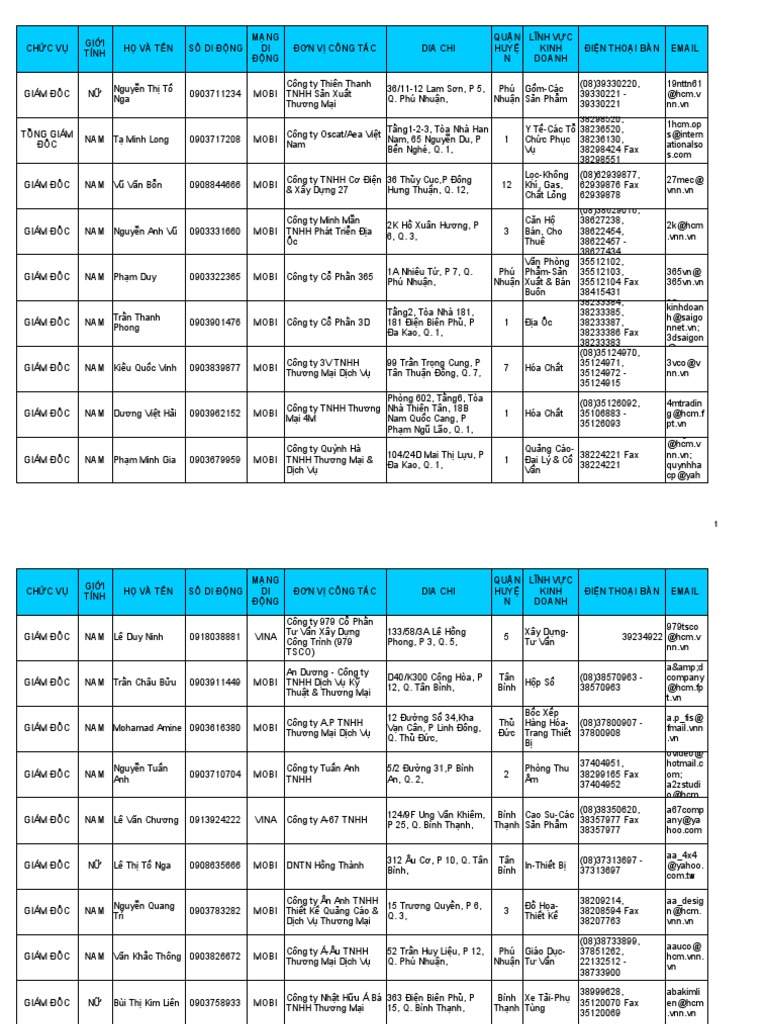 2 - Ds 5.700 Chi Tiet Giam Doc Tai TPHCM | PDF