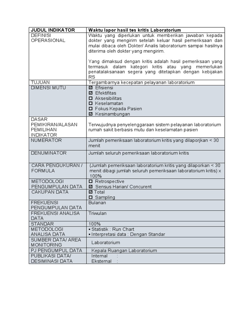 Indikator Mutu Laboratorium | PDF