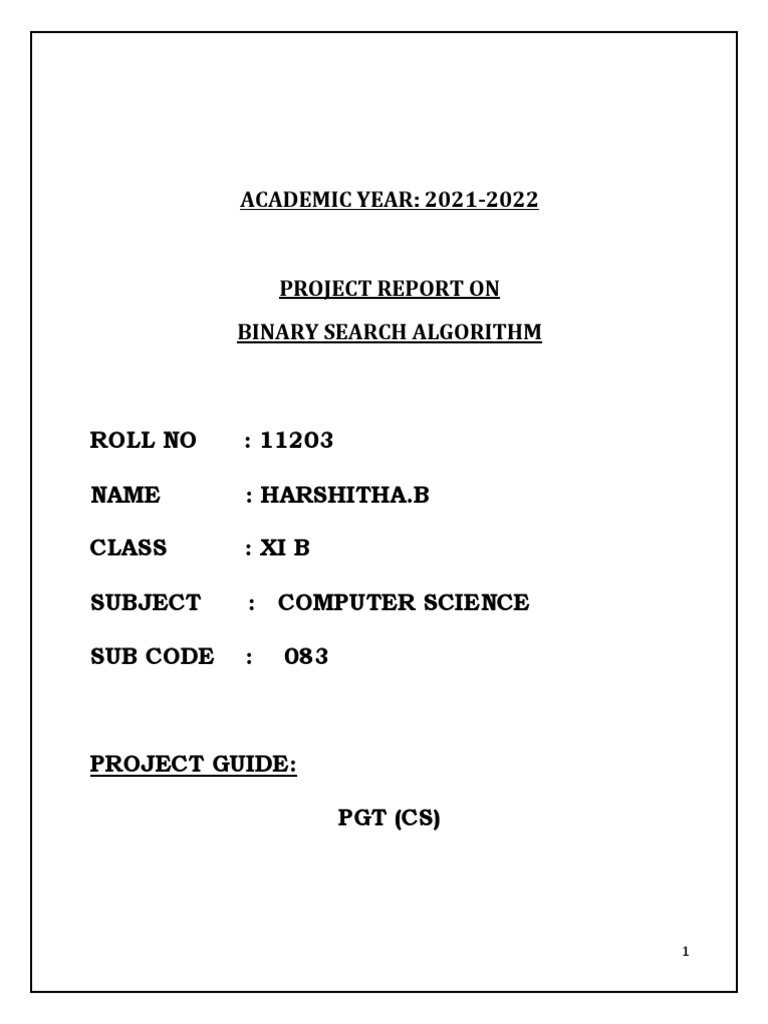 Binary Search Algorithm Project (CS) | PDF | Software Testing ...
