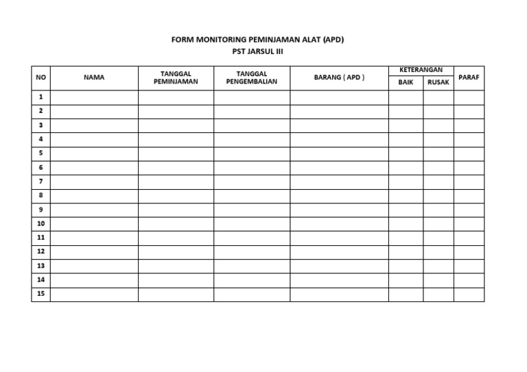 Form Peminjaman Alat | PDF