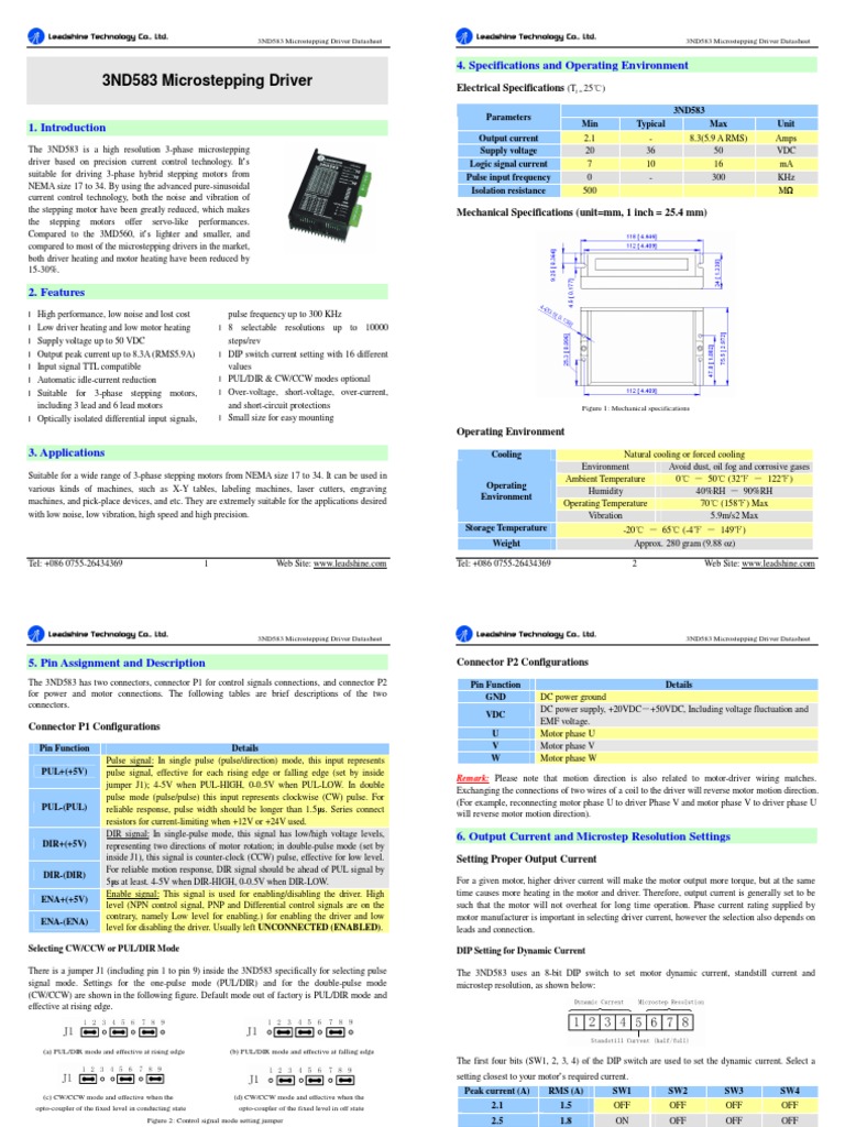 3ND583 Microstepping Driver Overview | PDF | Electric Motor ...
