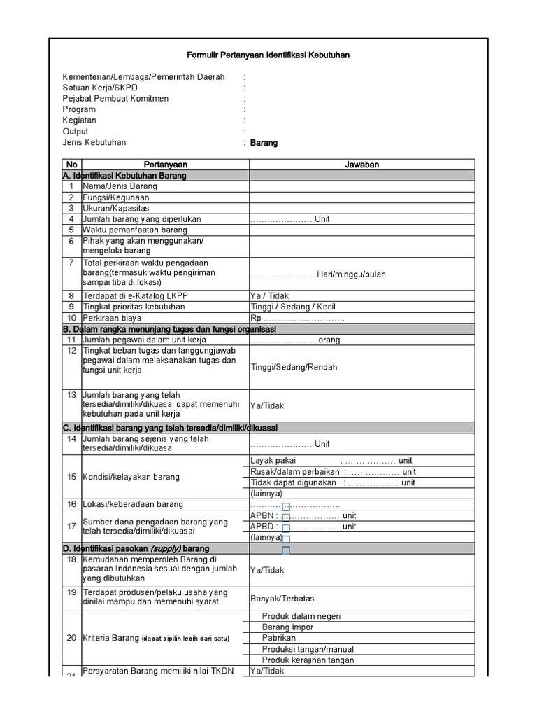 Form Identifikasi Kebutuhan | PDF