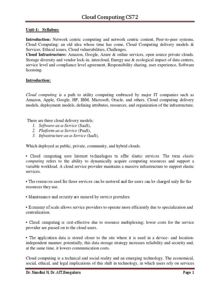 UNIT-1 Introduction & Cloud Infrastructure | PDF | Cloud Computing ...