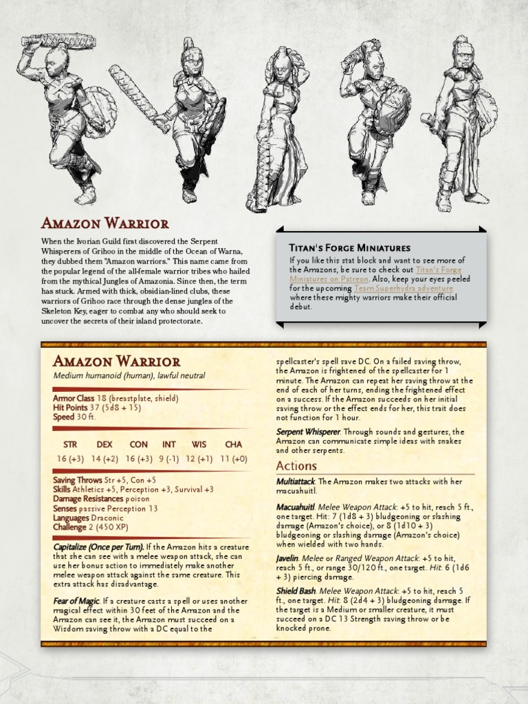 Amazon Warrior Stat Block Guide | PDF