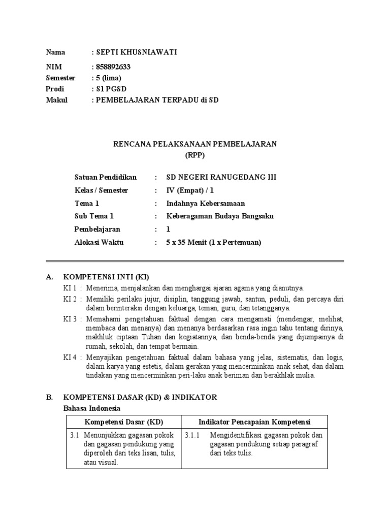 RPP Terpadu Dan Jaring-Jaring | PDF | Seni & Disiplin Bahasa