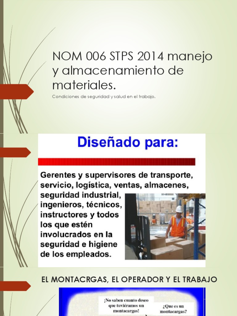Nom 006 STPS 2014 Montacargas | PDF | Máquina elevadora