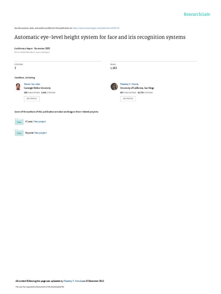Automatic Eye Level Detection | PDF | Biometrics | Camera