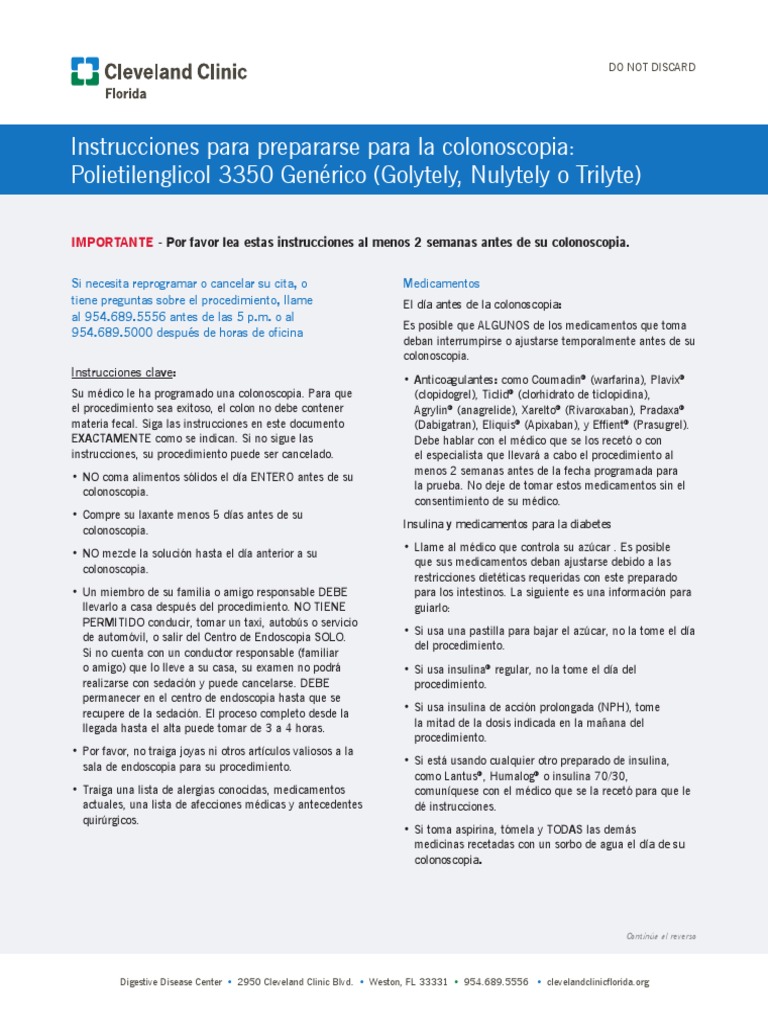 Colonoscopy Prep Polyethylene Spanish | PDF | Refresco | Comida y bebida