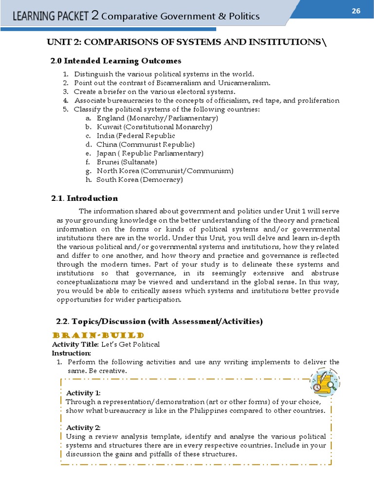 Unit 2: Comparisons of Systems and Institutions/: 2.0 Intended Learning ...