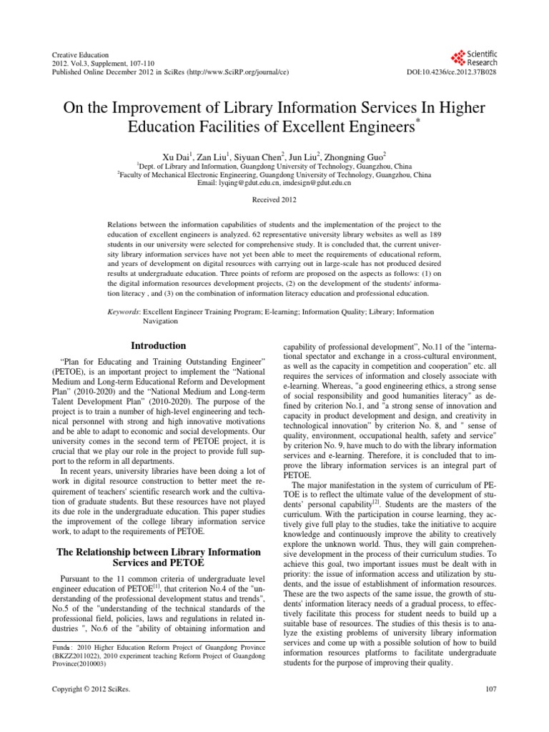 On The Improvement of Library Information Services | PDF | Libraries ...