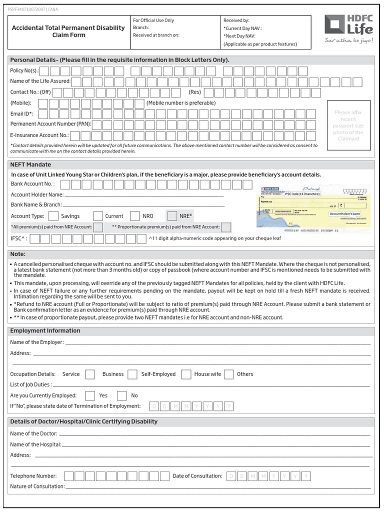 Accidental Total Permanent Disability - Form - v4 | PDF | Identity ...