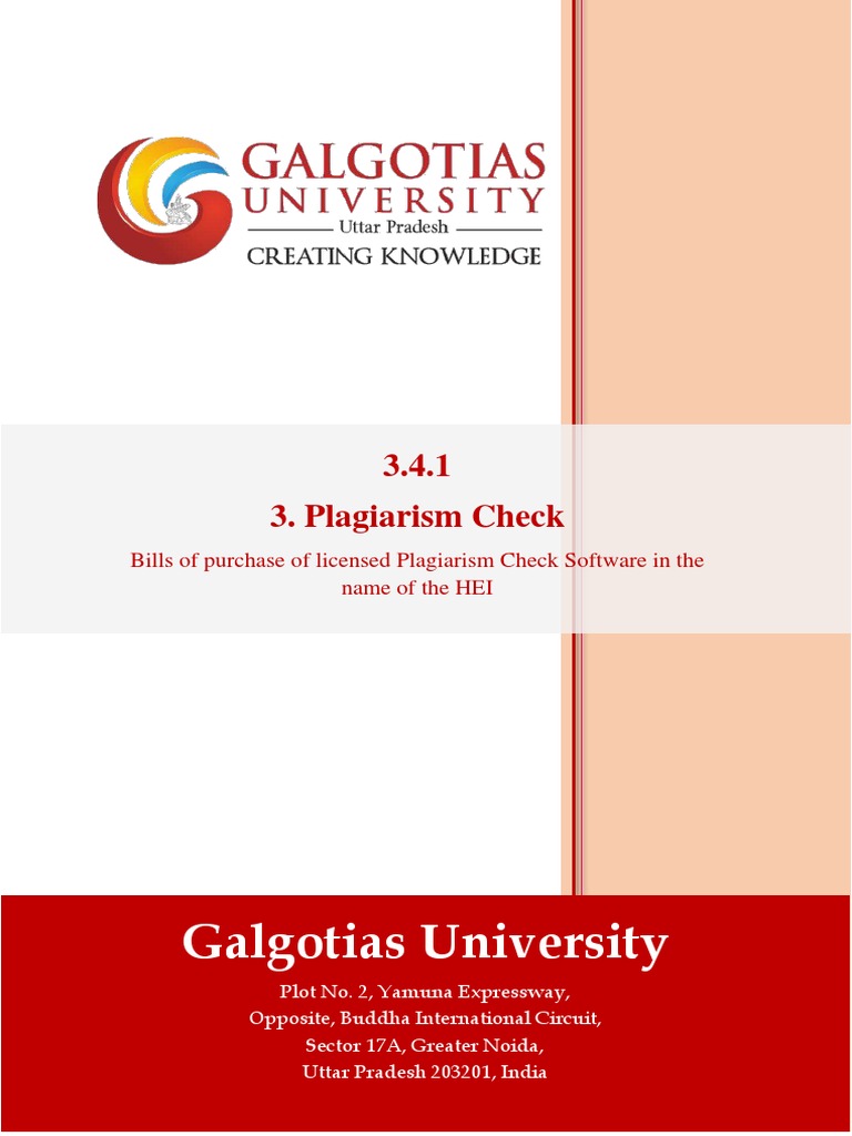 Galgotias University: 3.4.1 3. Plagiarism Check | PDF | Invoice | Cheque