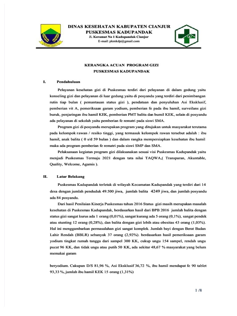 Contoh KAK Program Gizi | PDF