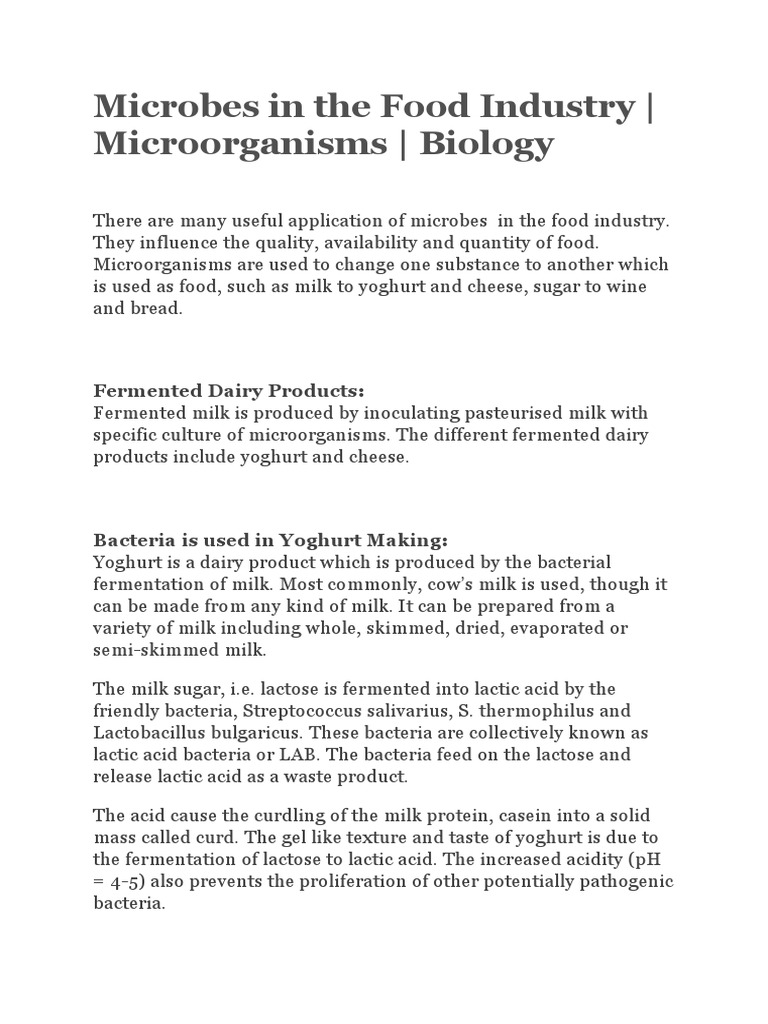 Microbes in The Food Industry - Microorganisms - Biology: Fermented ...
