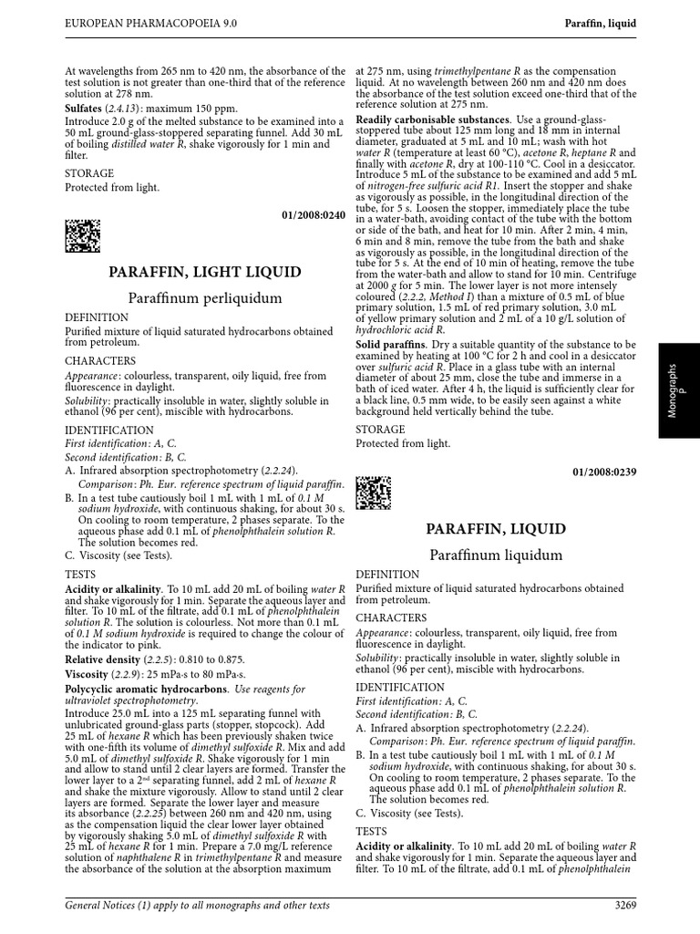 Paraffin, Light Liquid and Paraffin, Liquid - EP | PDF | Solubility ...