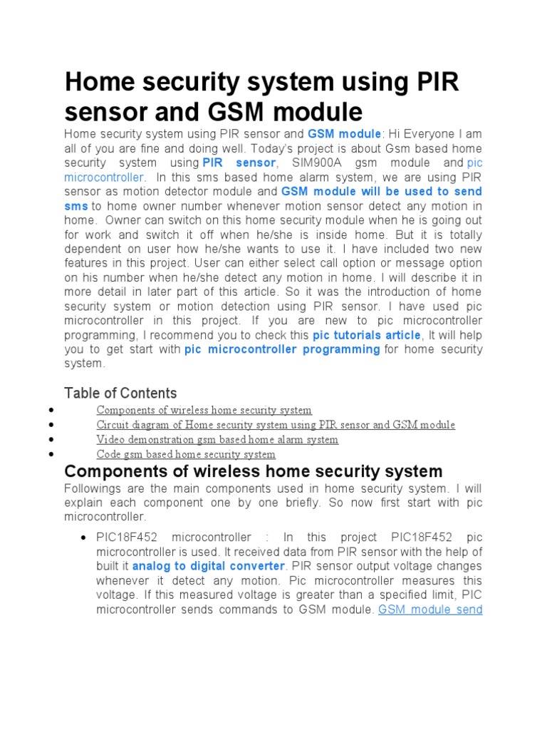Home Security System Using PIR Sensor and GSM Module | Download Free ...