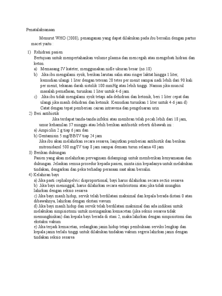 Penatalaksanaan Partus Macet | PDF