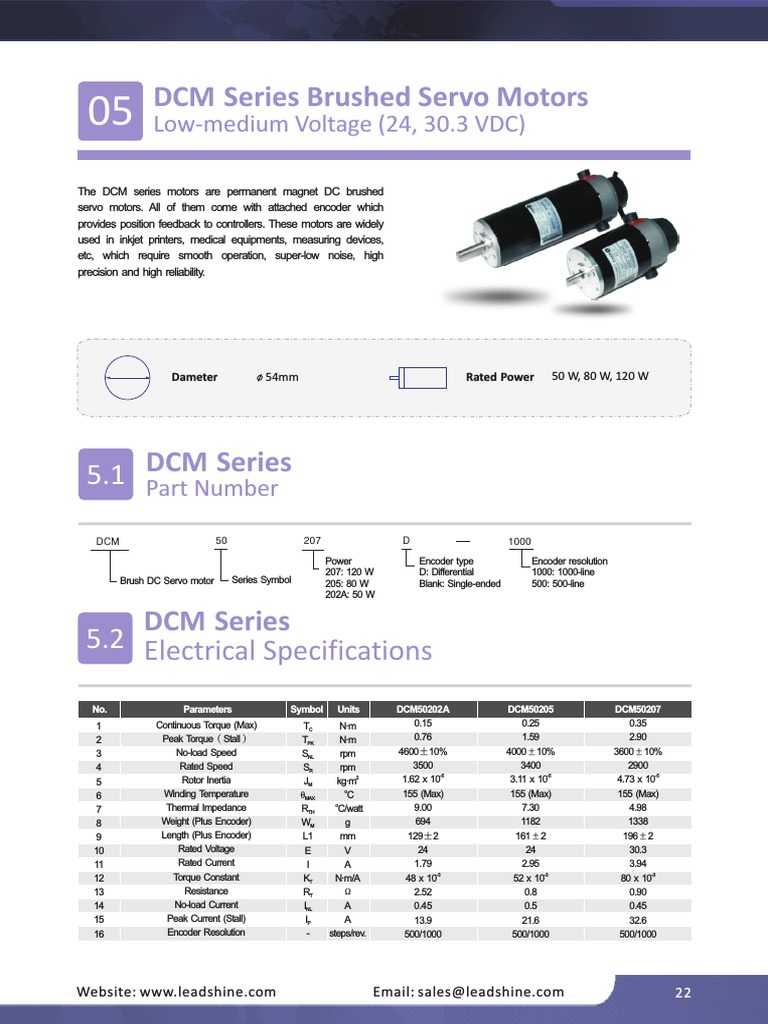 DCM Series Brushed Servo Motors: Electrical Specifications | PDF ...