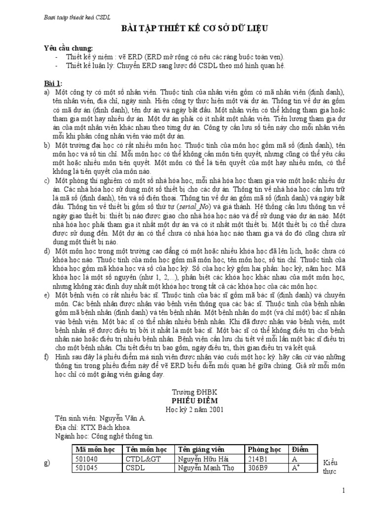 Bai Tap Thiet Ke CSDL | PDF