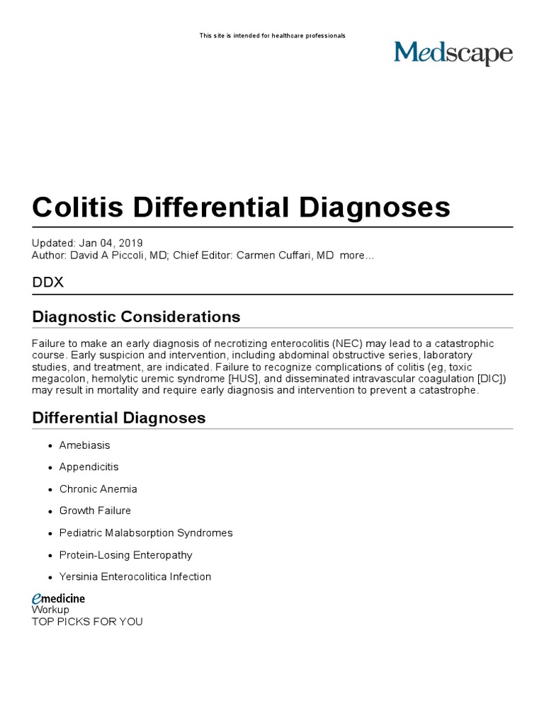 Colitis Differential Diagnoses | PDF