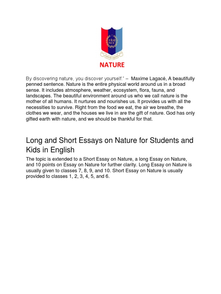 Nature: Long and Short Essays On Nature For Students and Kids in ...